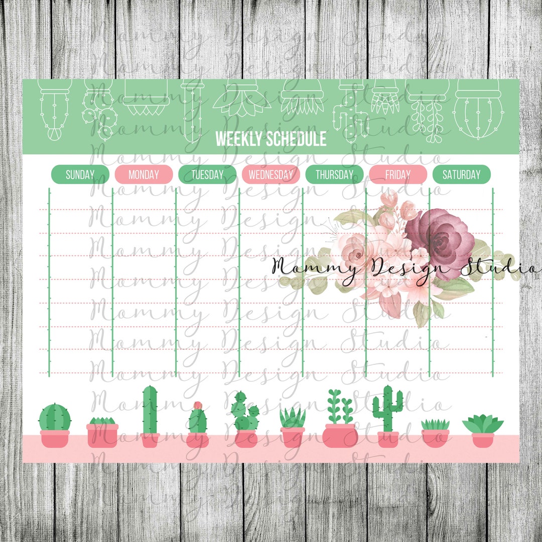 Cactus Weekly Schedule Printable Planner | Instant Download Printable ...