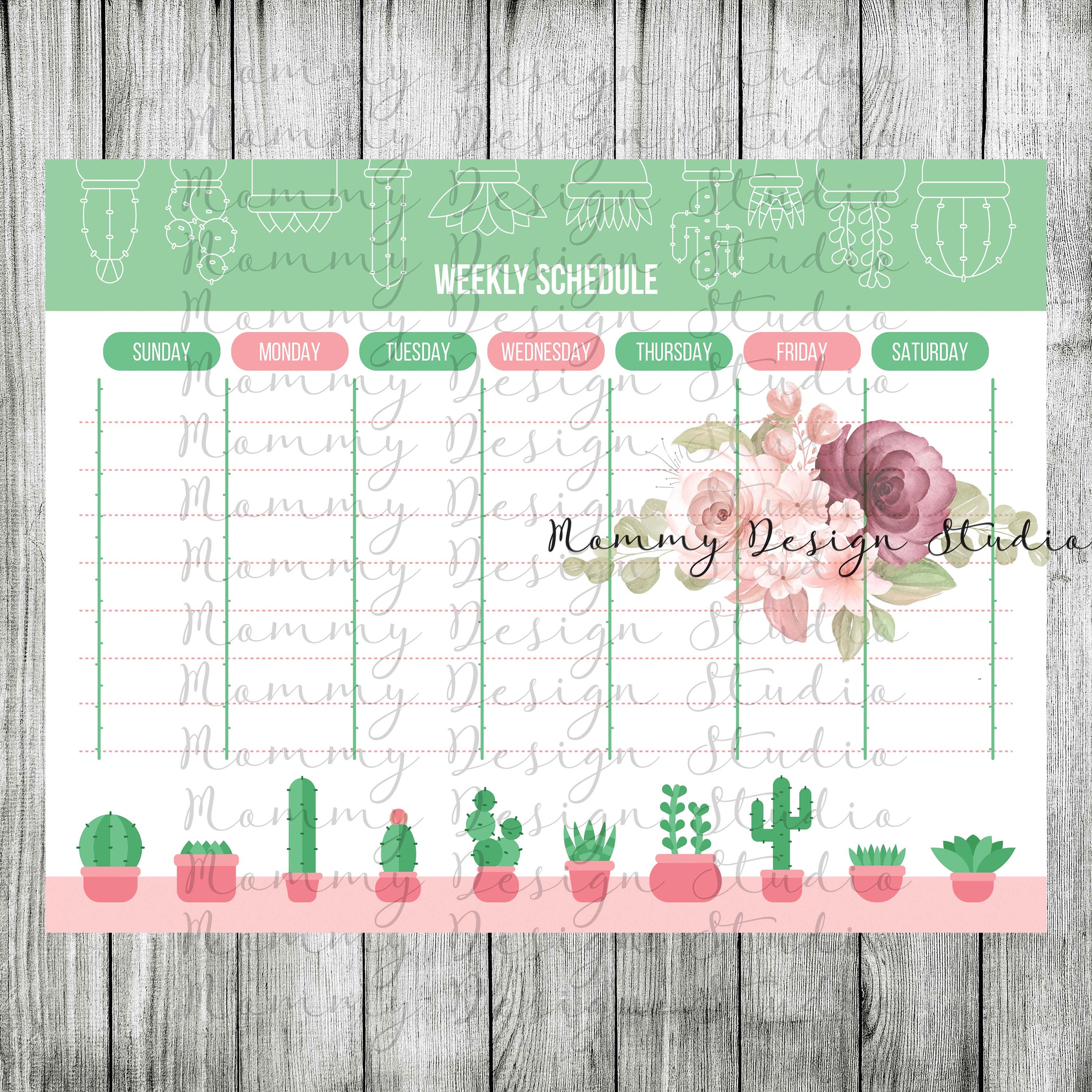 Cactus Weekly Schedule Printable Planner Instant Download Printable ...