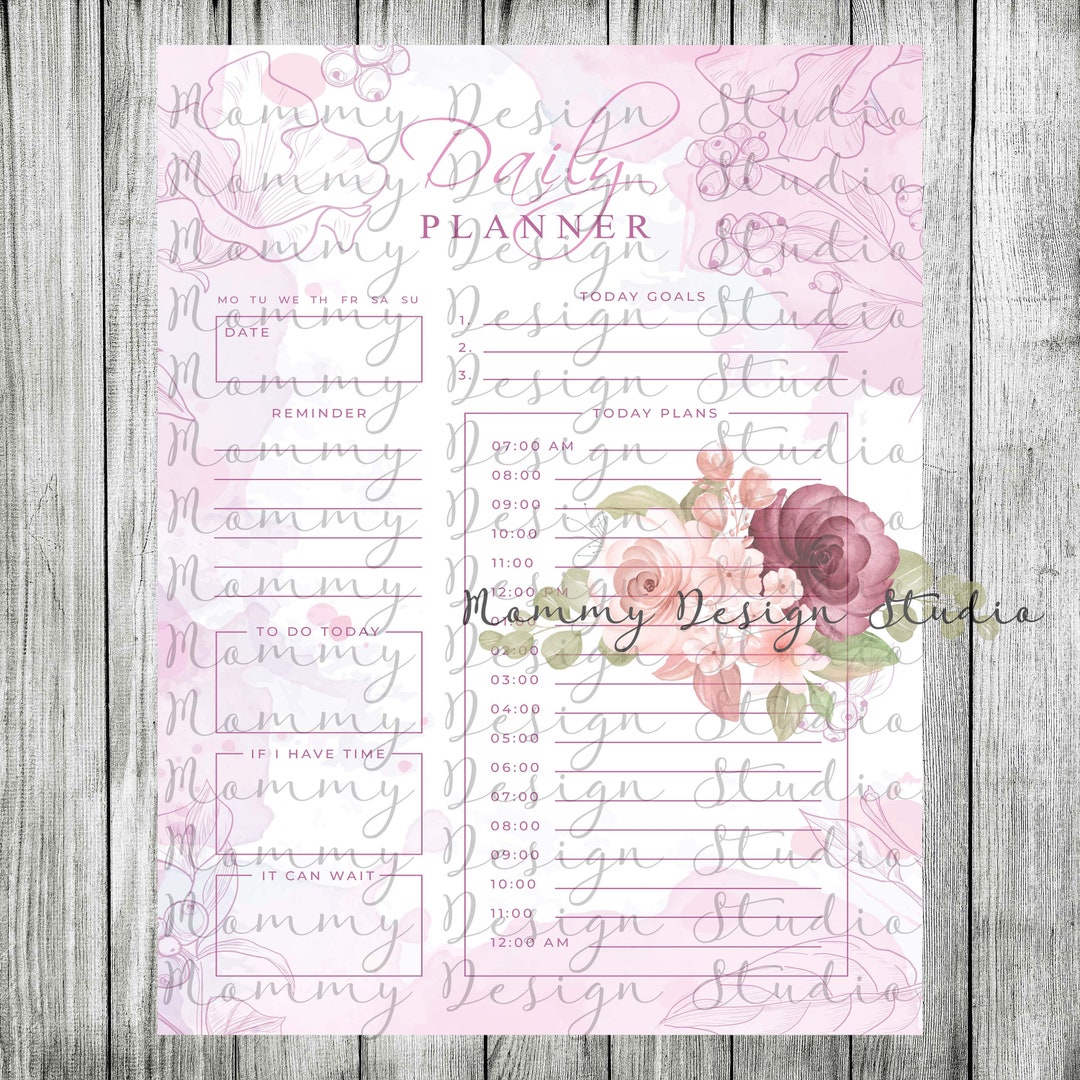 Pink Floral Daily Schedule Printable Planner | Instant Download ...