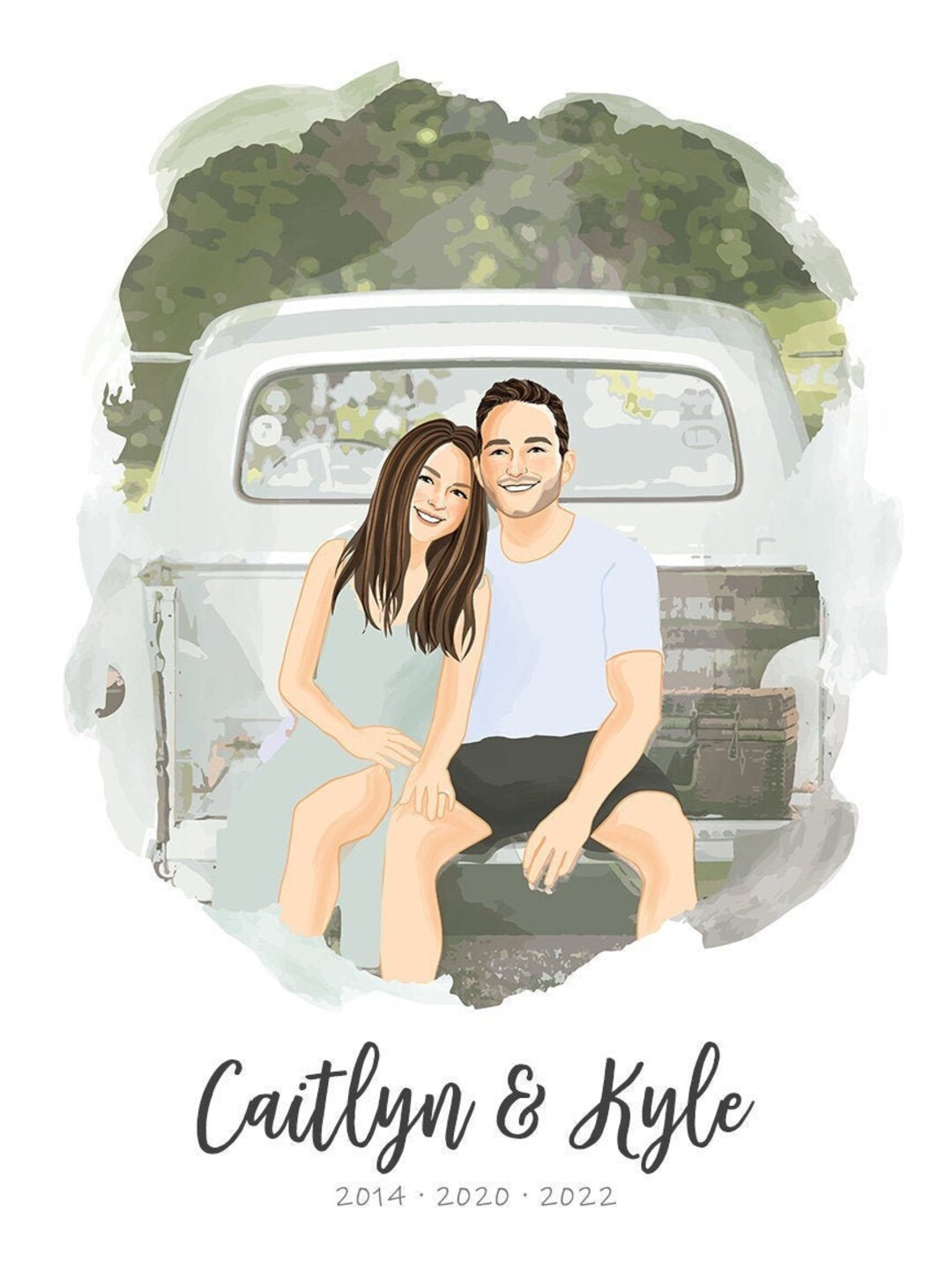 Illustrated Engagement Gift - Canvas Couple Picture - Illustration ...