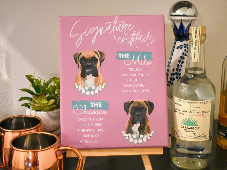 TWO Pet Portrait Signature Cocktail Sign Custom Dog Drink - Etsy