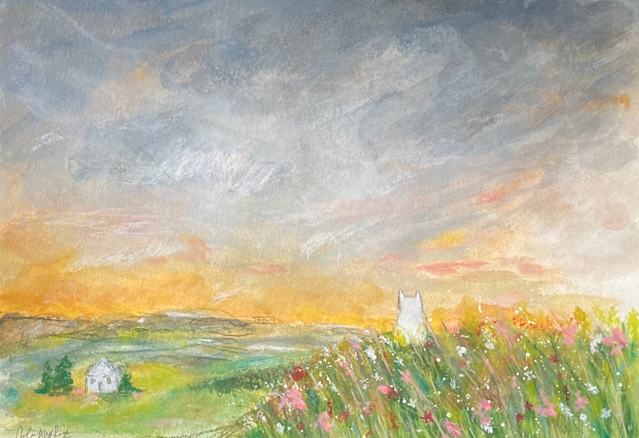 Cat Landscape Painting, Original Artwork, Contemporary Living Room ...