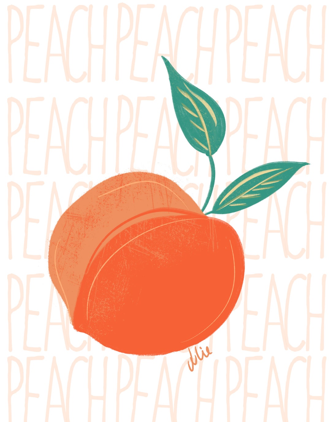 Retro Peach Digital Download, Fruit Illustration Printable Wall Art ...
