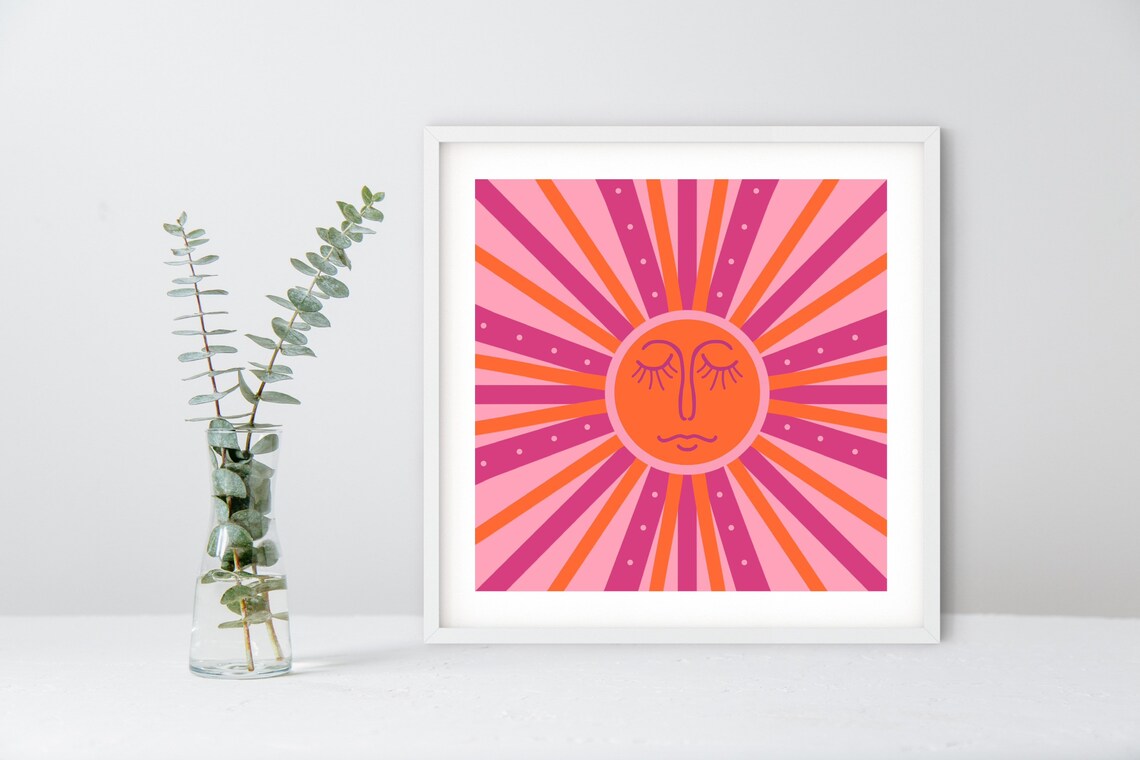 Printable Art, Retro Sun Digital Download, 70's Sunshine Wall Art ...
