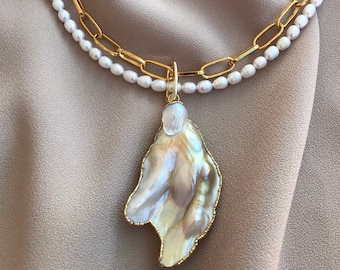 NEW ! Five Big Baroque Pearl Chain Design Necklace, Pearl Chain ...