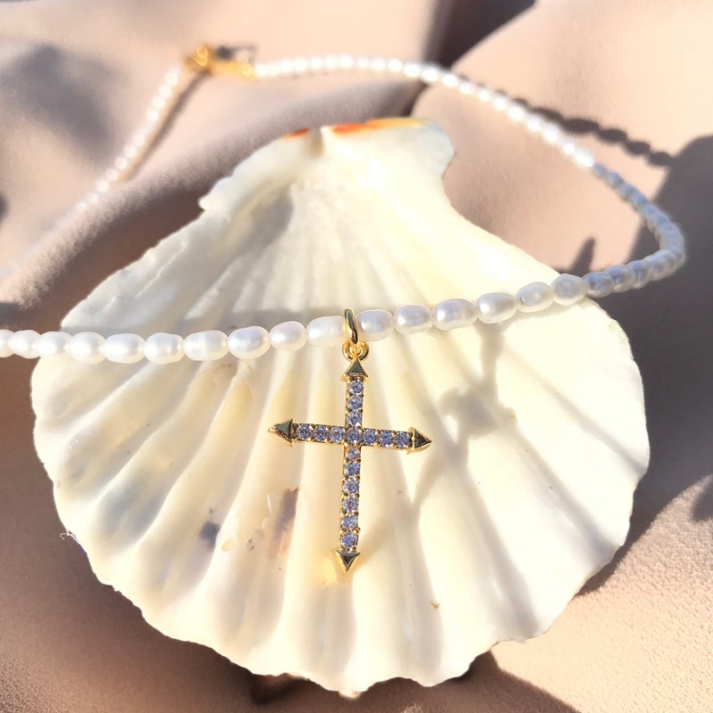 Pearl Cross Necklace - Etsy
