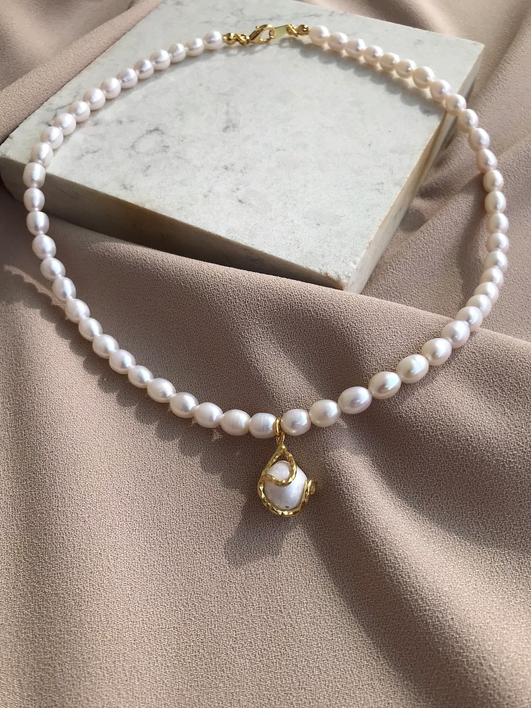 NEW ! Caged Fireball Pearl Necklace, Pearl Combination Necklace ...