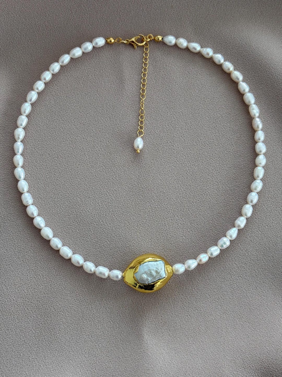 Large Gold Plated Baroque Unique Natural Pearl Necklace - Etsy