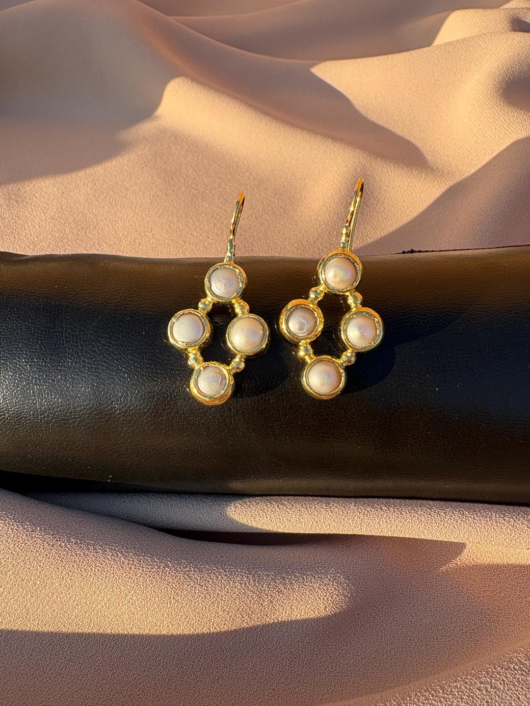 Quadruple Natural Baroque Pearl Design Gold Earrings - Etsy