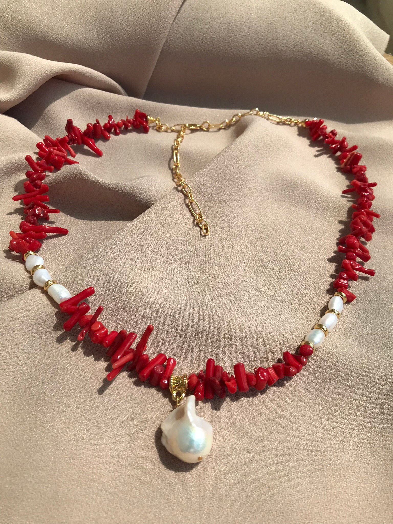 Natural Coral Baroque Pearl Design Necklace - Etsy