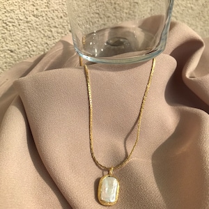 NEW ! Gold Chain Necklace, Square Baroque Pearl Necklace, Elegant ...