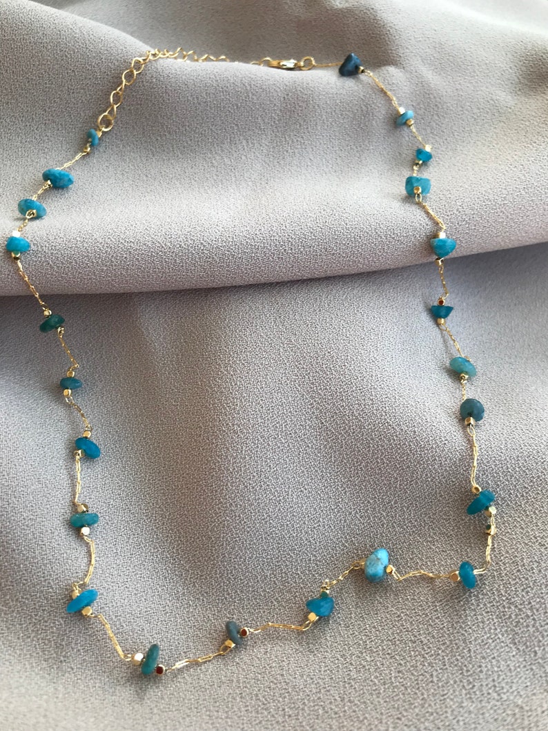 Blue Turquoise Gold Chain Natural Stone Necklace - Etsy