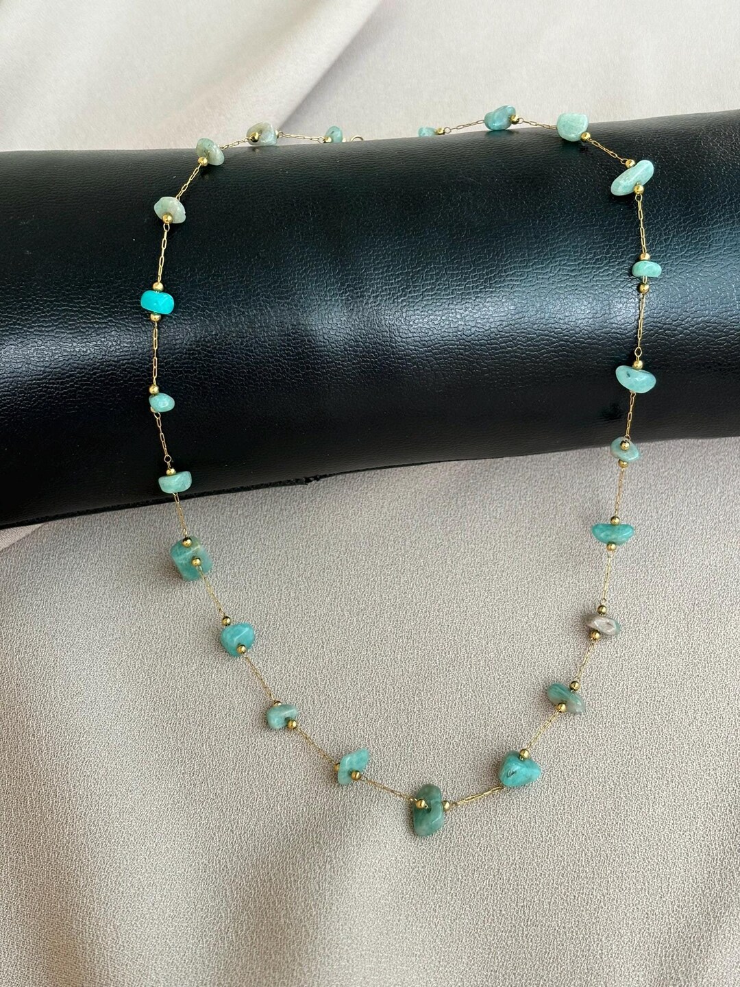 NEW ! Handmade Aquamarine Steel Gold Chain Natural Stone Necklace ...