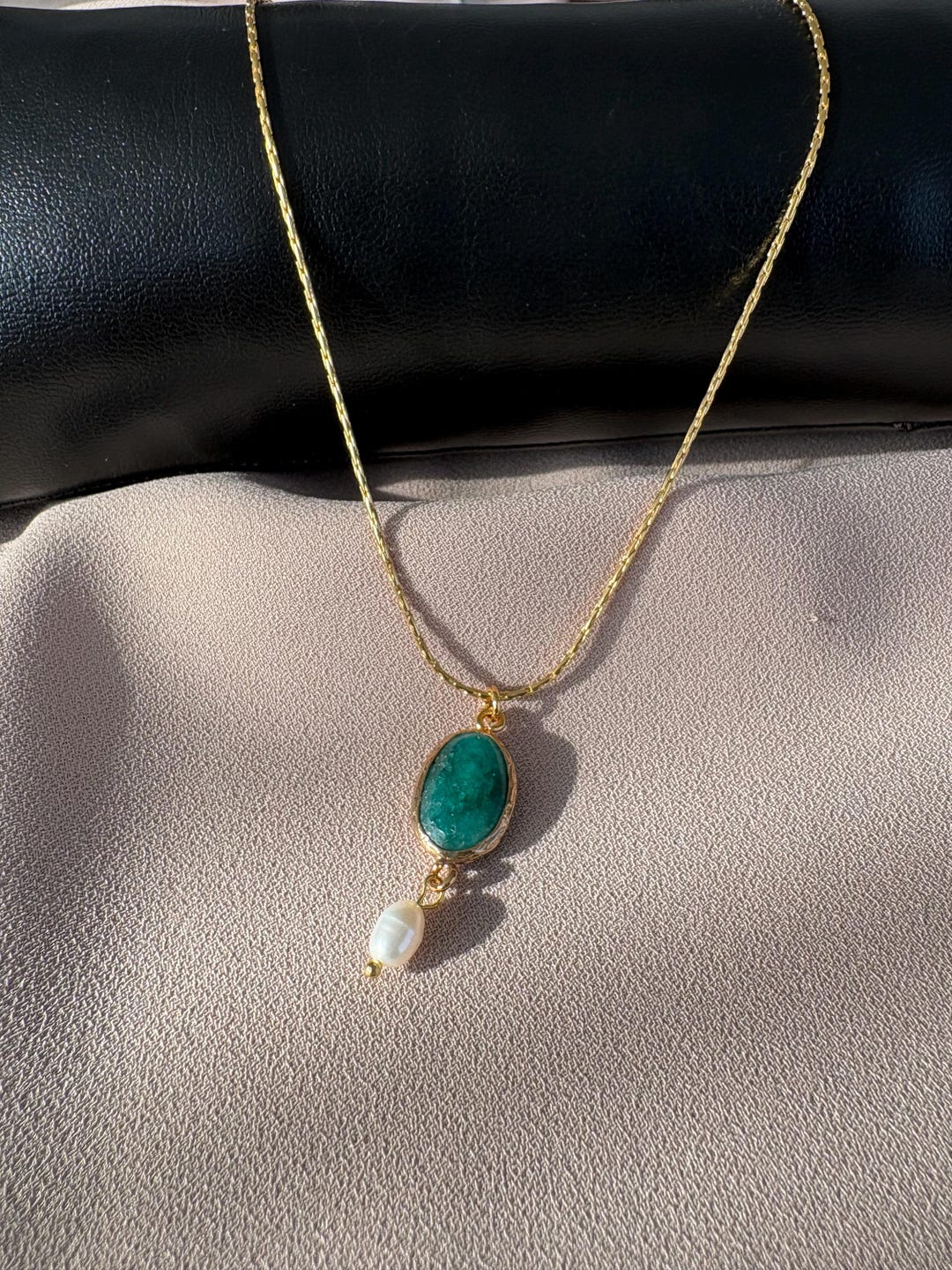 Emerald Pearl Design Necklace, Gold-plated Square Chain Necklace - Etsy