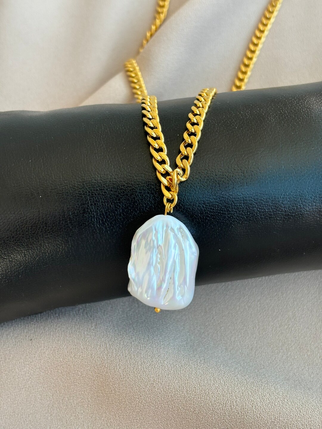 Irregular Square Baroque Pearl Chain Necklace - Etsy