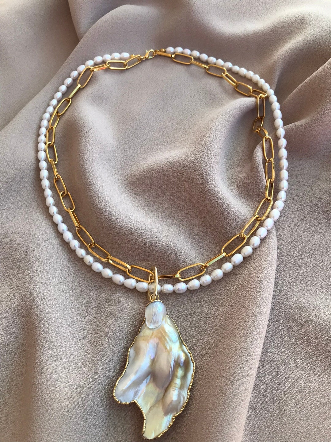 NEW ! Large Baroque Pearl Design Necklace, Pearl Chain Combination ...
