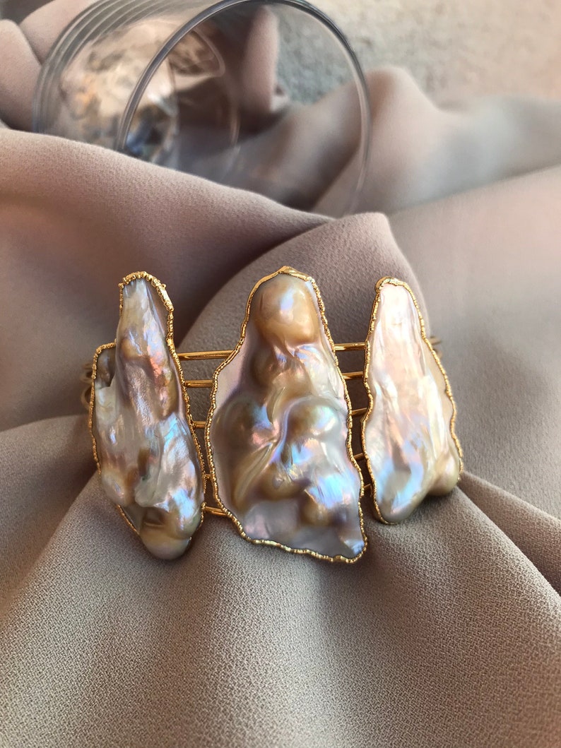 Irregular Baroque Pearl Design Gold Cuff Bracelet - Etsy