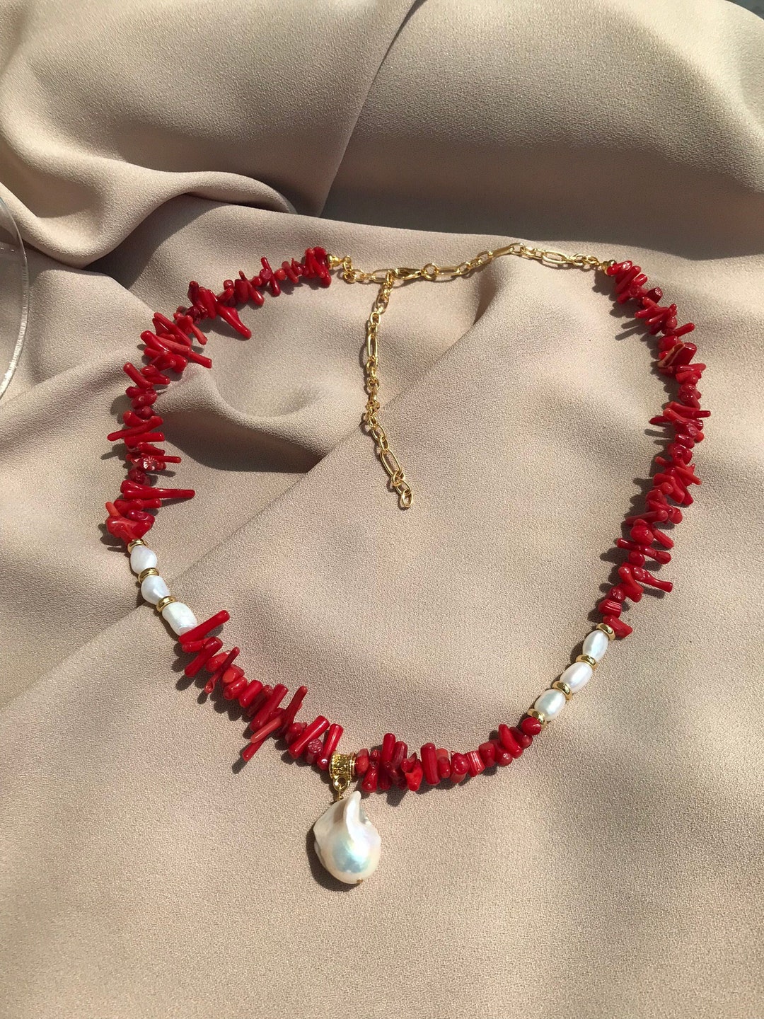 Natural Coral Baroque Pearl Design Necklace - Etsy