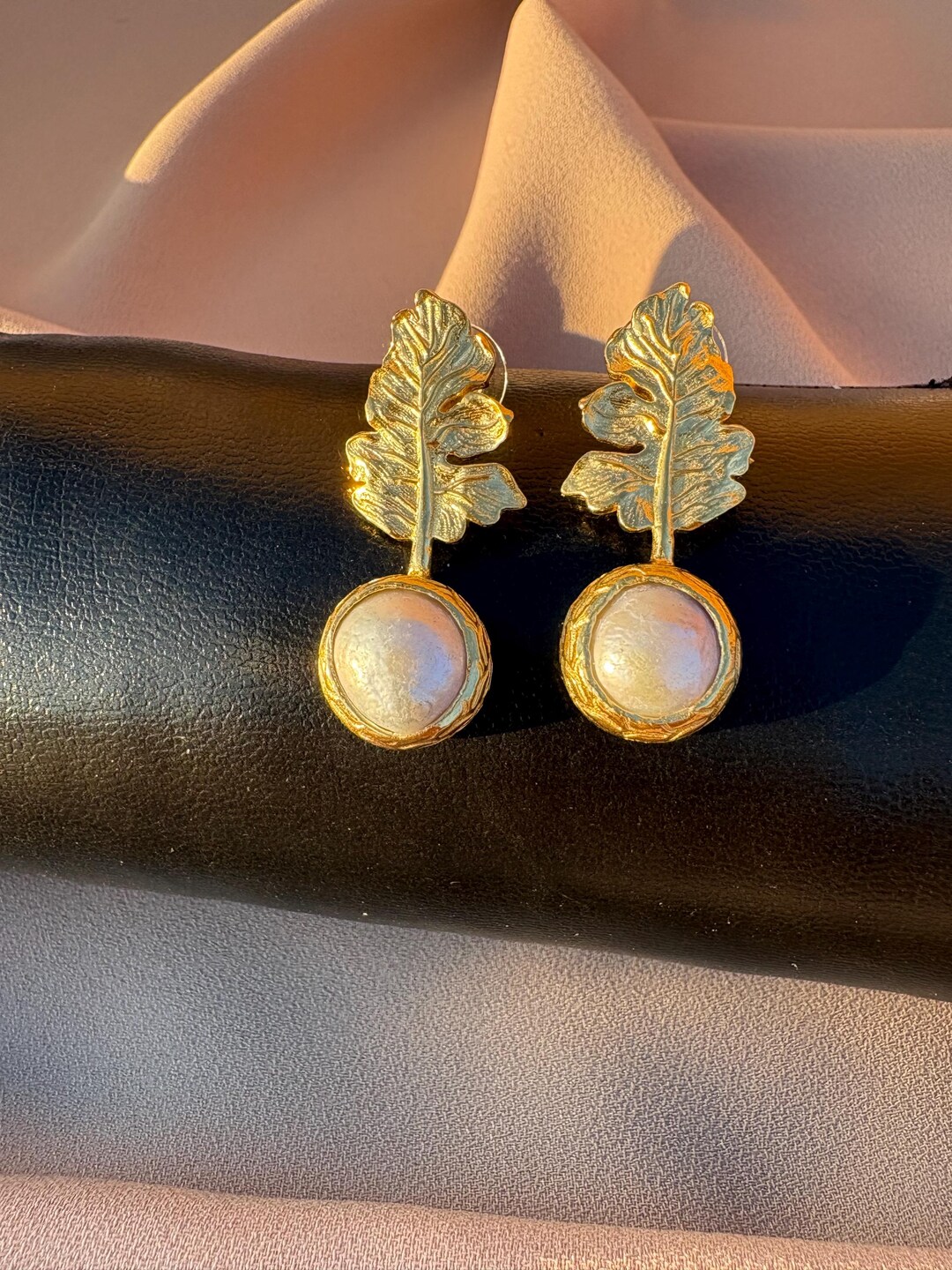 Leaf Crown Natural Baroque Pearl Design Earrings - Etsy