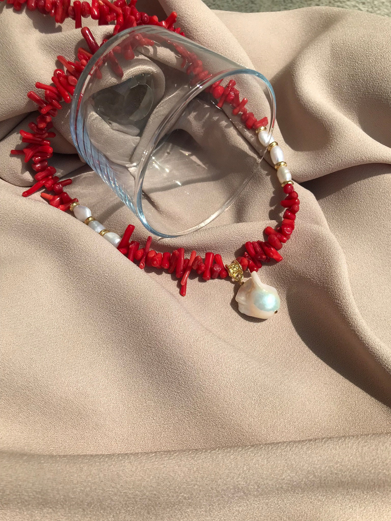 Natural Coral Baroque Pearl Design Necklace - Etsy