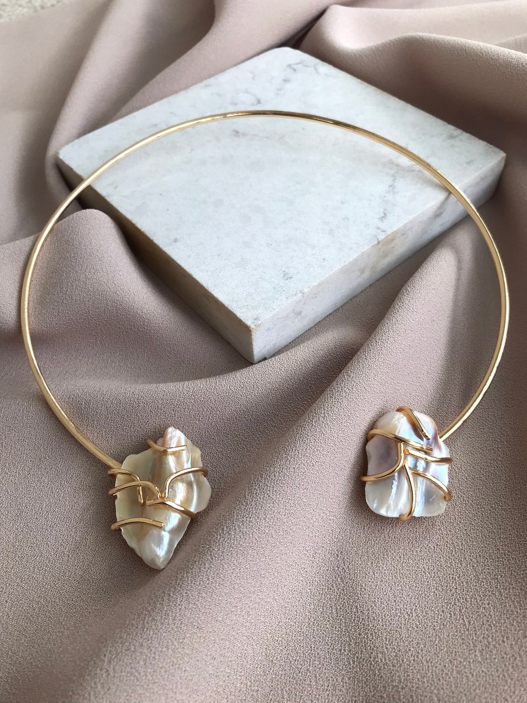Large Irregular Bone Baroque Pearl Gold Necklace - Etsy