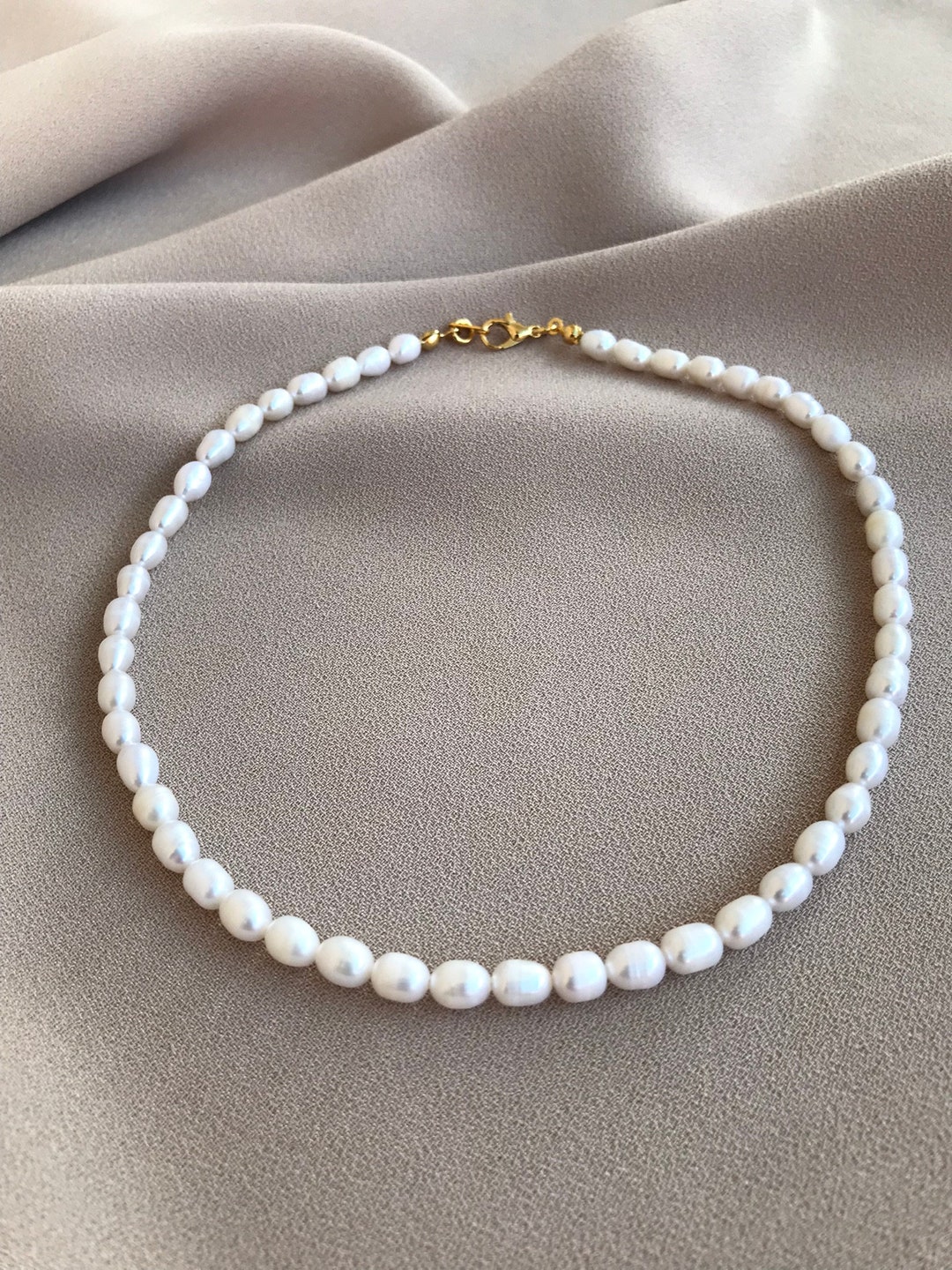 Unisex Natural Barley Pearl Strand Necklace - Etsy