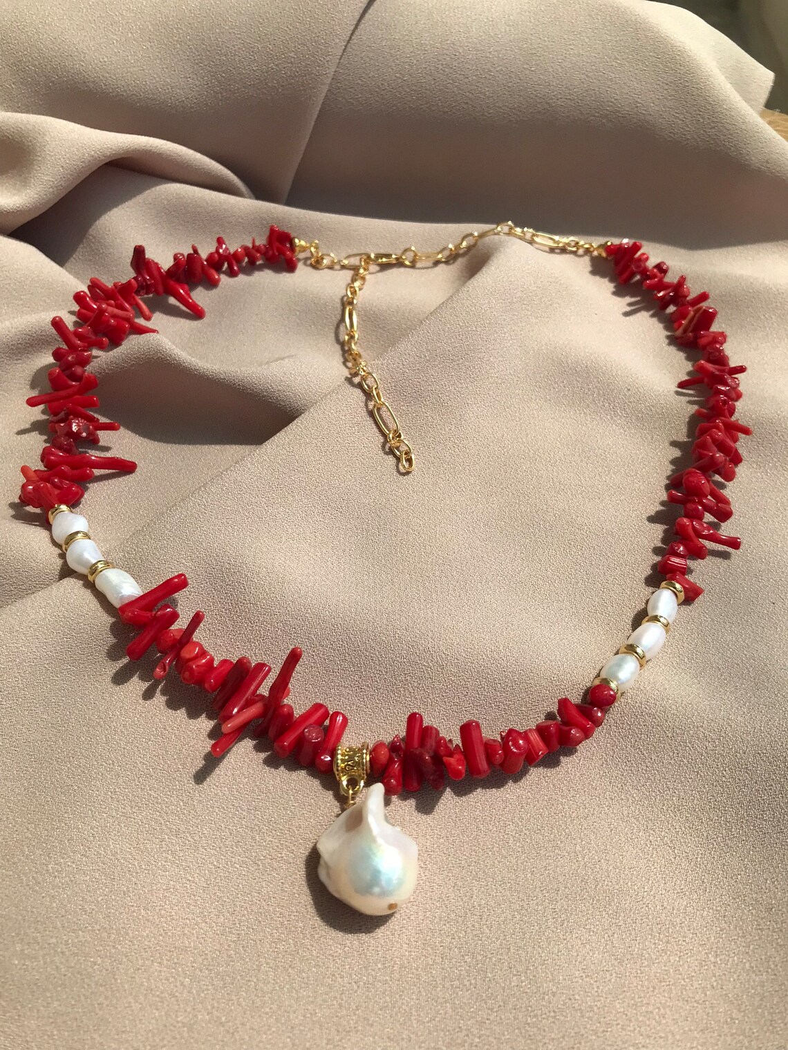 Natural Coral Baroque Pearl Design Necklace - Etsy