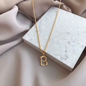Big Bone Letter Necklace, Gold Twirl Chain Bamboo Letter Necklace ...