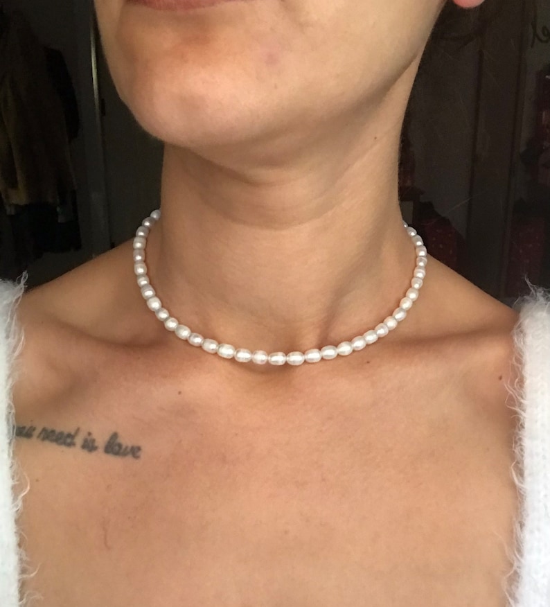 Unisex Natural Barley Pearl Strand Necklace - Etsy