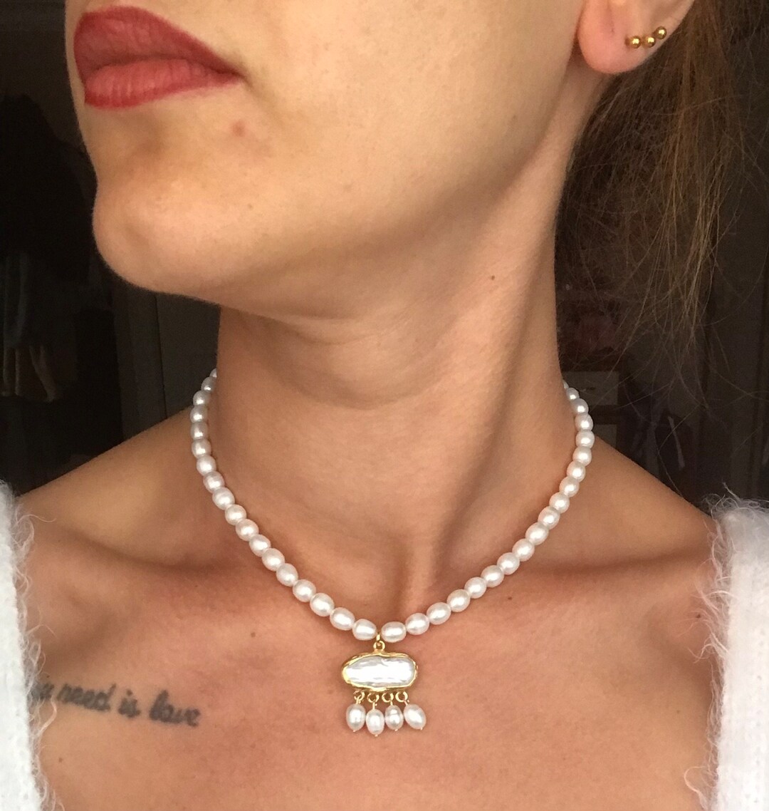 NEW ! Unique Pearl Necklace With Pearl Design, Natural Pearl Design ...