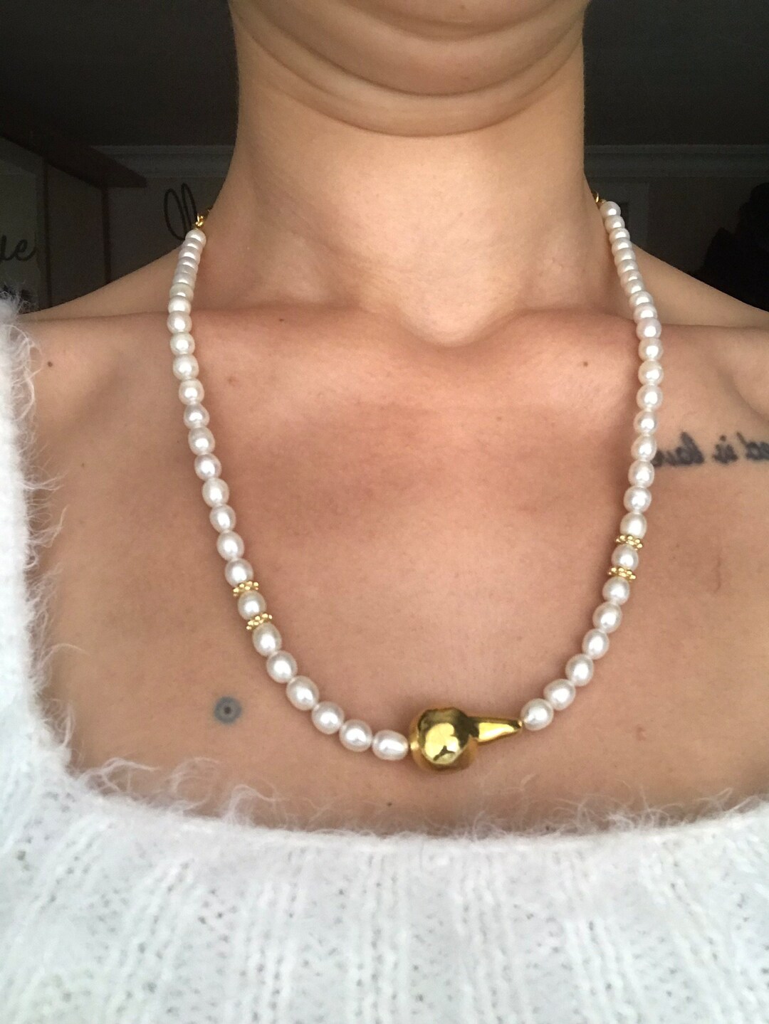 Genuine Gold Baroque Pearl Design Chain Necklace - Etsy