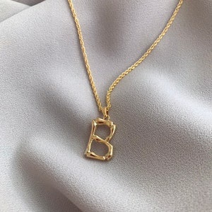 Big Bone Letter Necklace, Gold Twirl Chain Bamboo Letter Necklace ...
