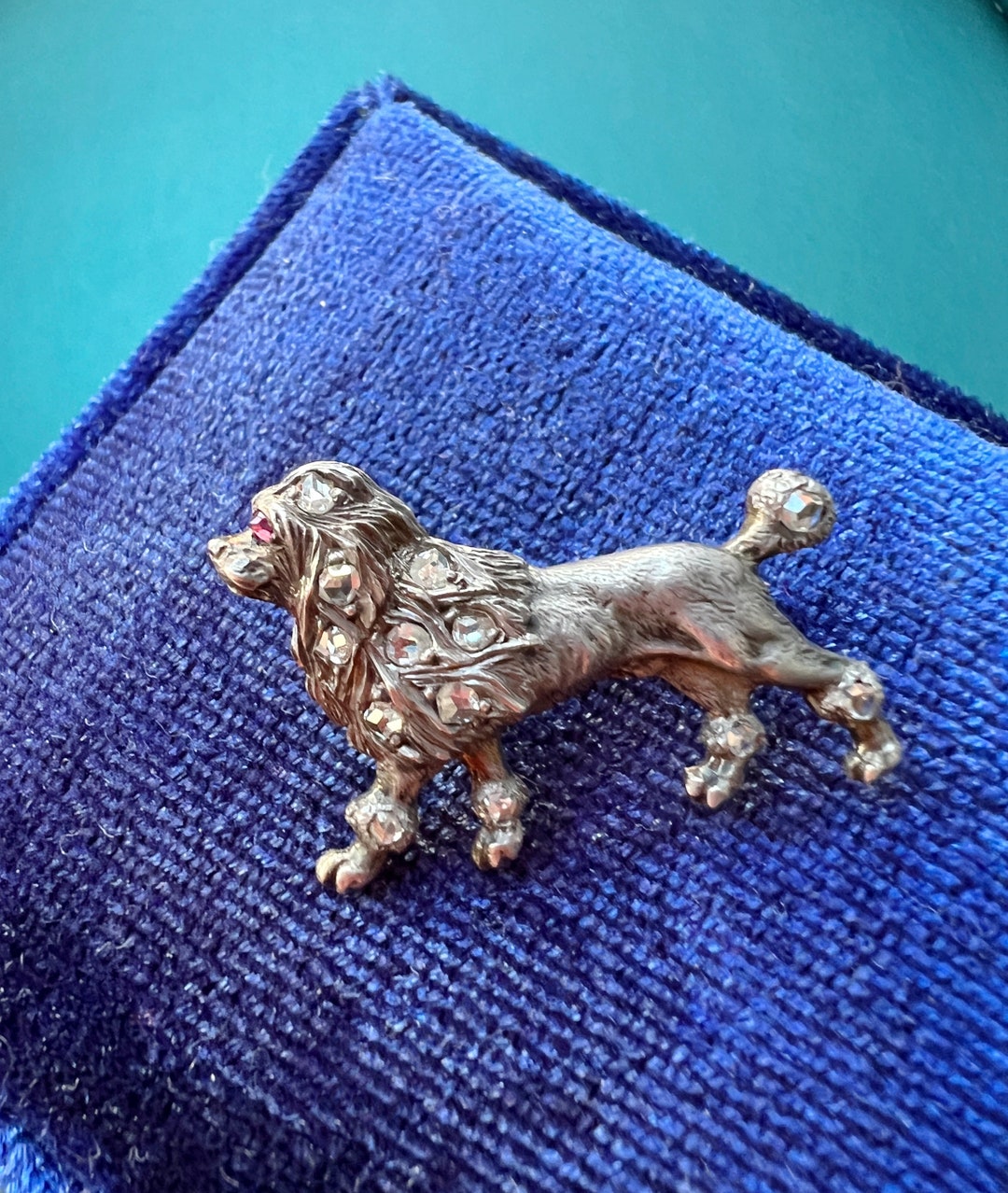 Victorian 18K Gold Diamond Dog Brooch, Poodle Handmade Dog Brooch ...