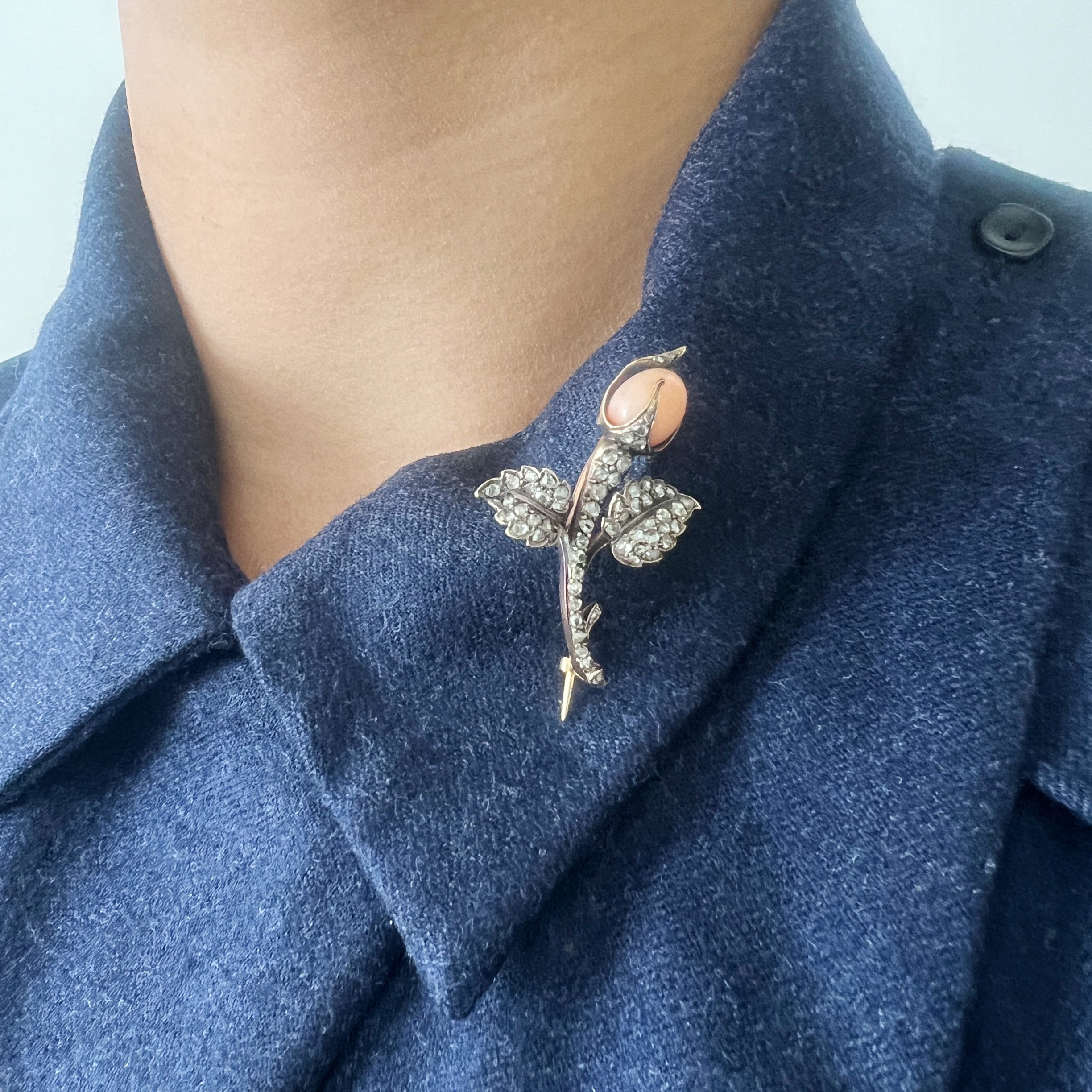 Broche de corail rose en diamant taille rose en or 18 carats - Etsy France