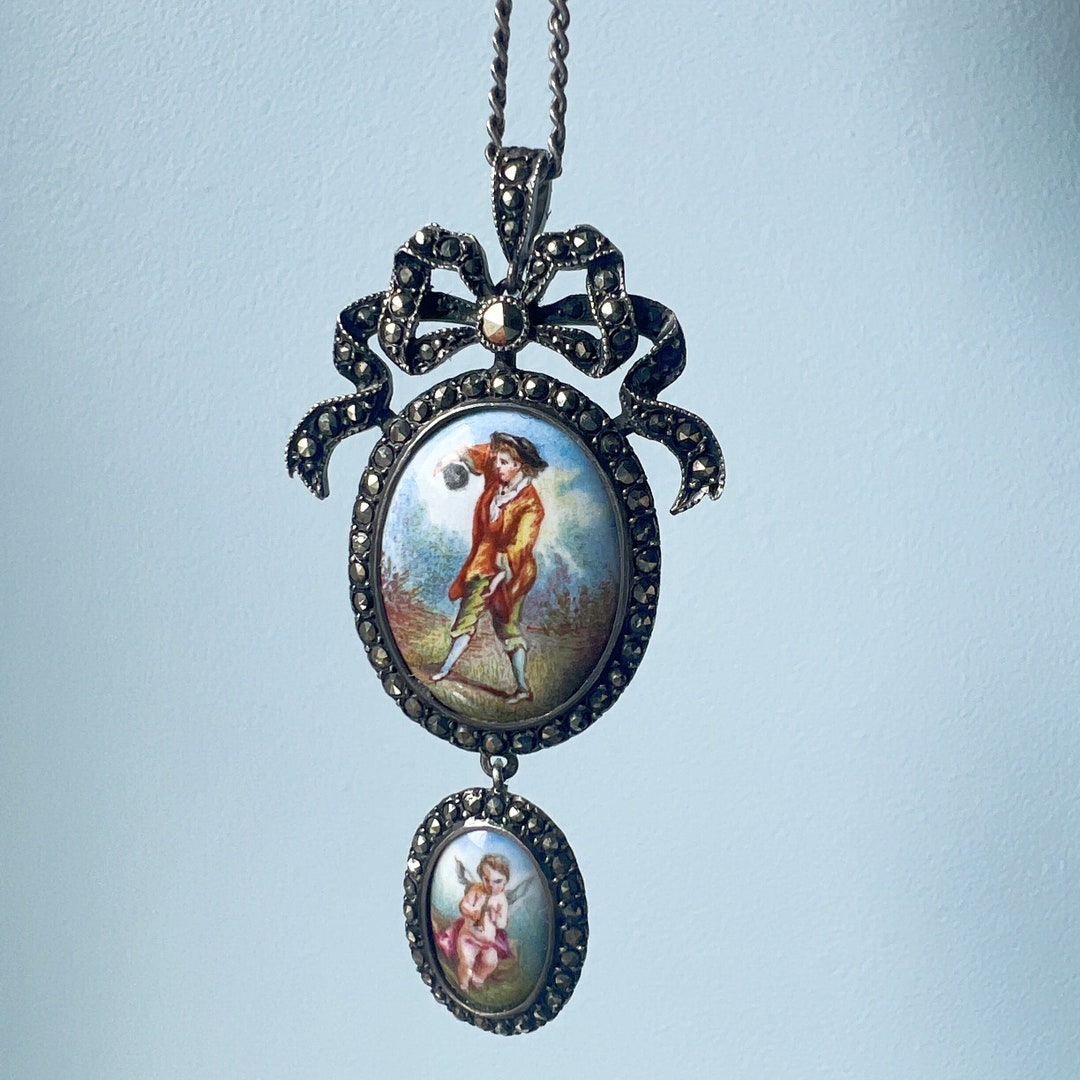 Victorian Era Silver Enamel Angel Portrait Pendant - Etsy