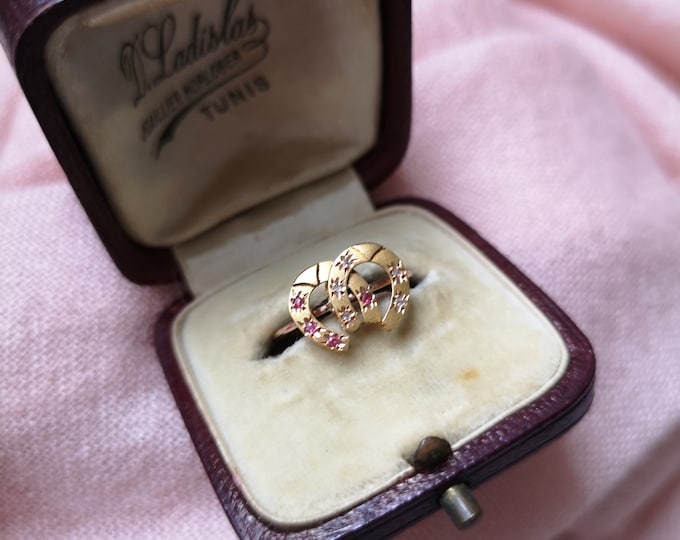 Antique 18K Gold Double Horseshoe Ruby Diamond Ring | Antique Horseshoe ...