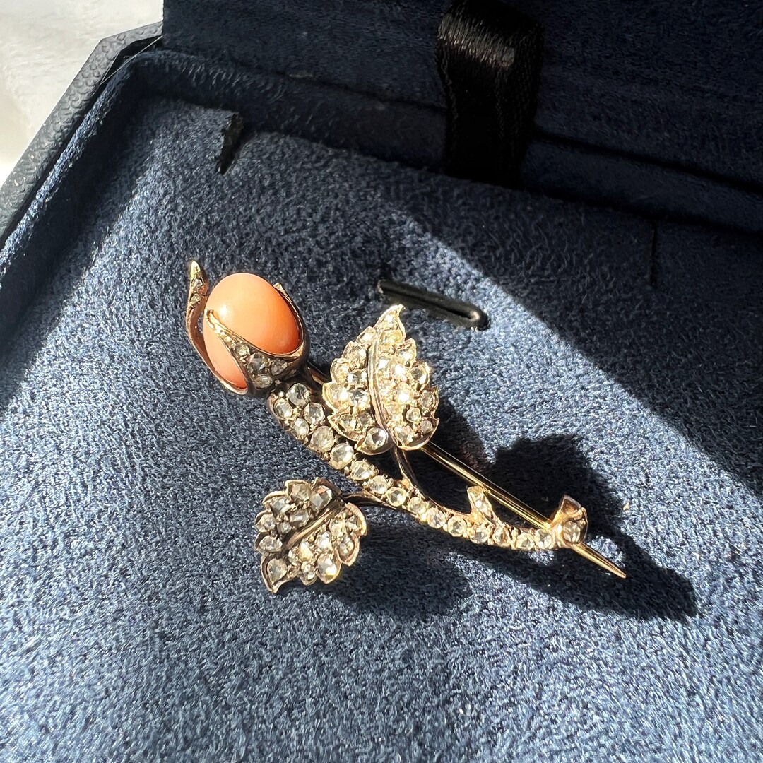 Broche de corail rose en diamant taille rose en or 18 carats - Etsy France