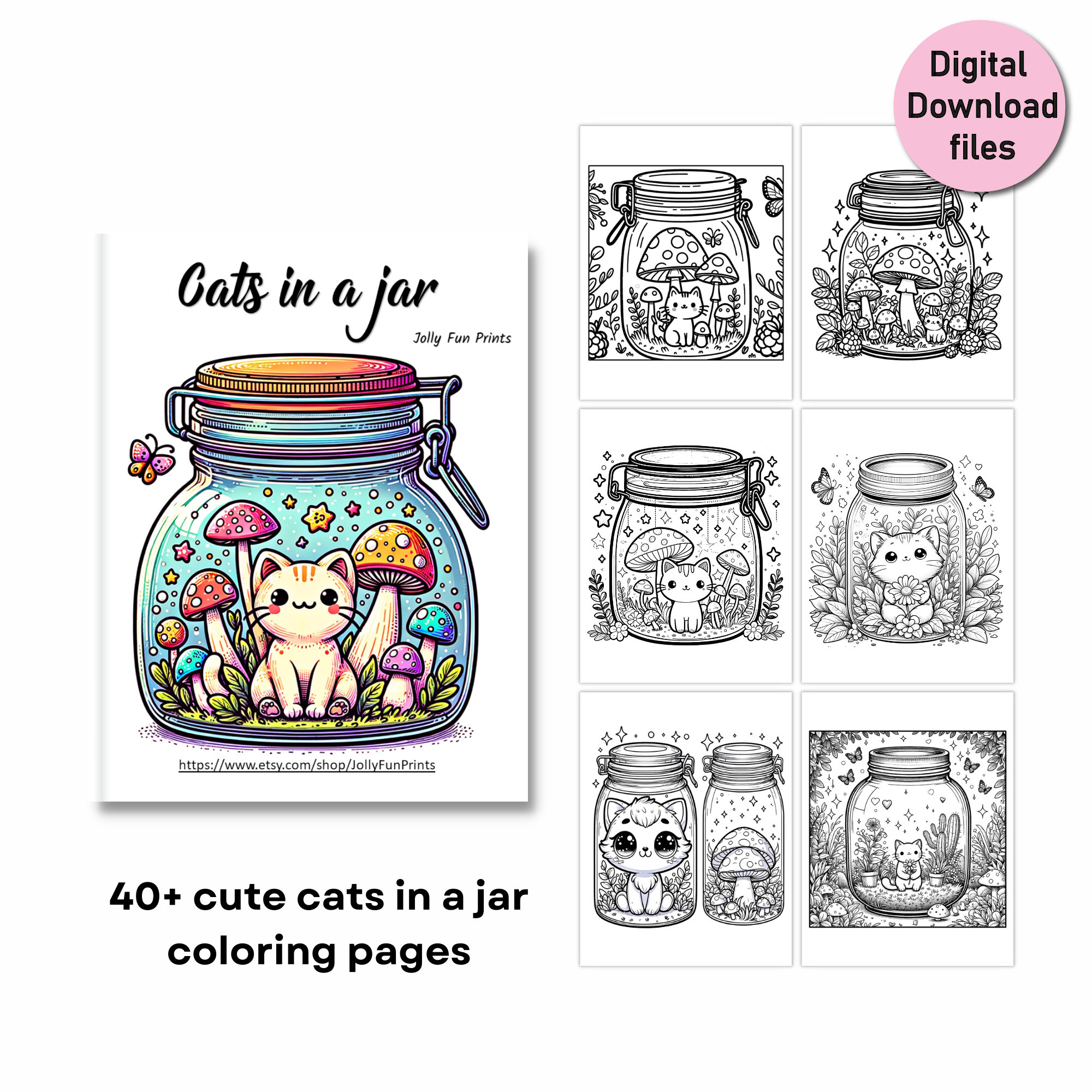 40 Cats in a Jar Coloring Pages (instant Download Pdf Digital File ...