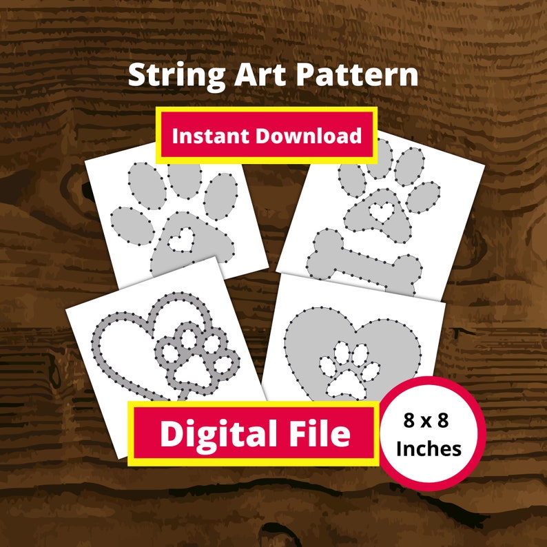 Paw and Heart String Art Digital Patterns (8 X 8 Inches) (four Variations) - Etsy
