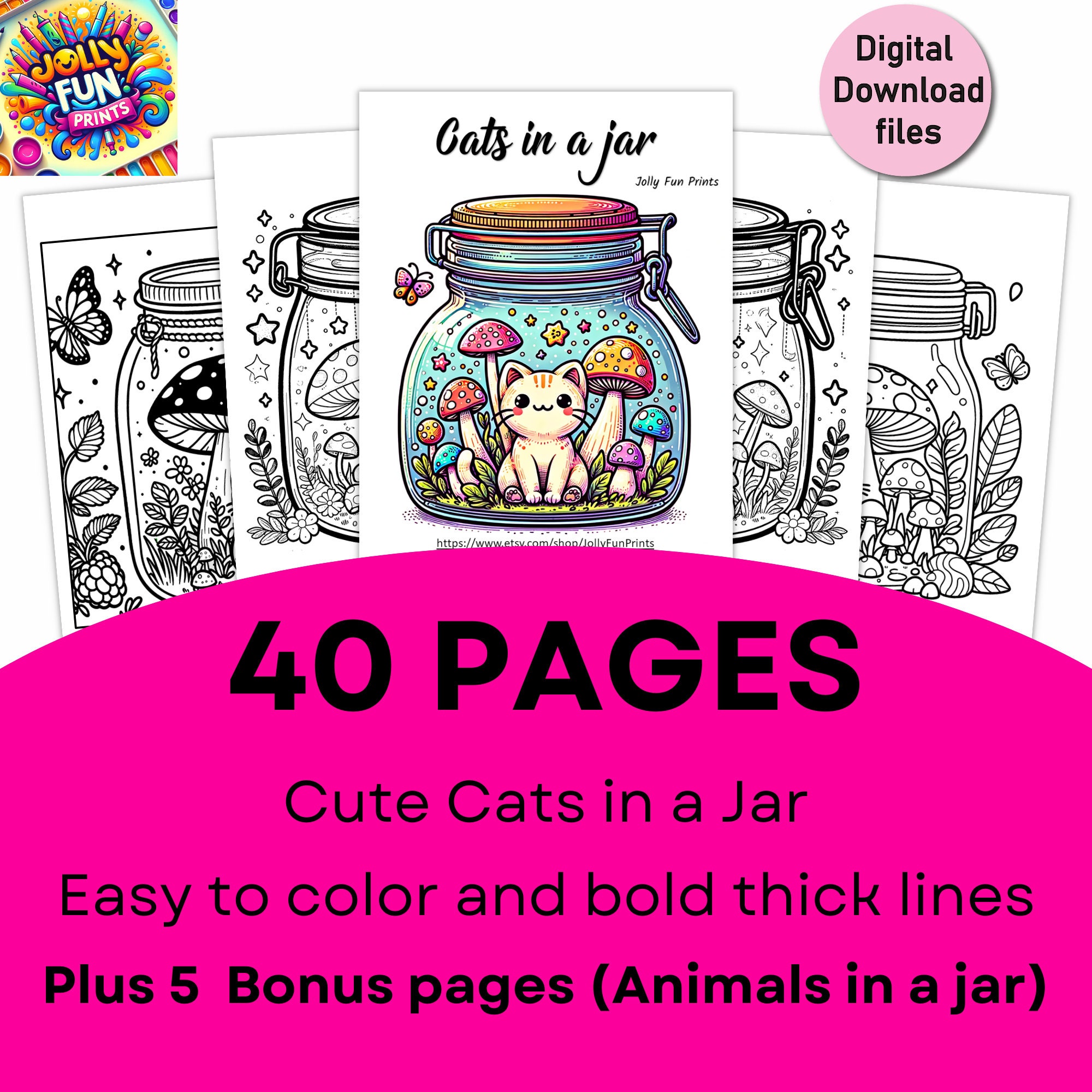 40 Cats in a Jar Coloring Pages (instant Download Pdf Digital File ...