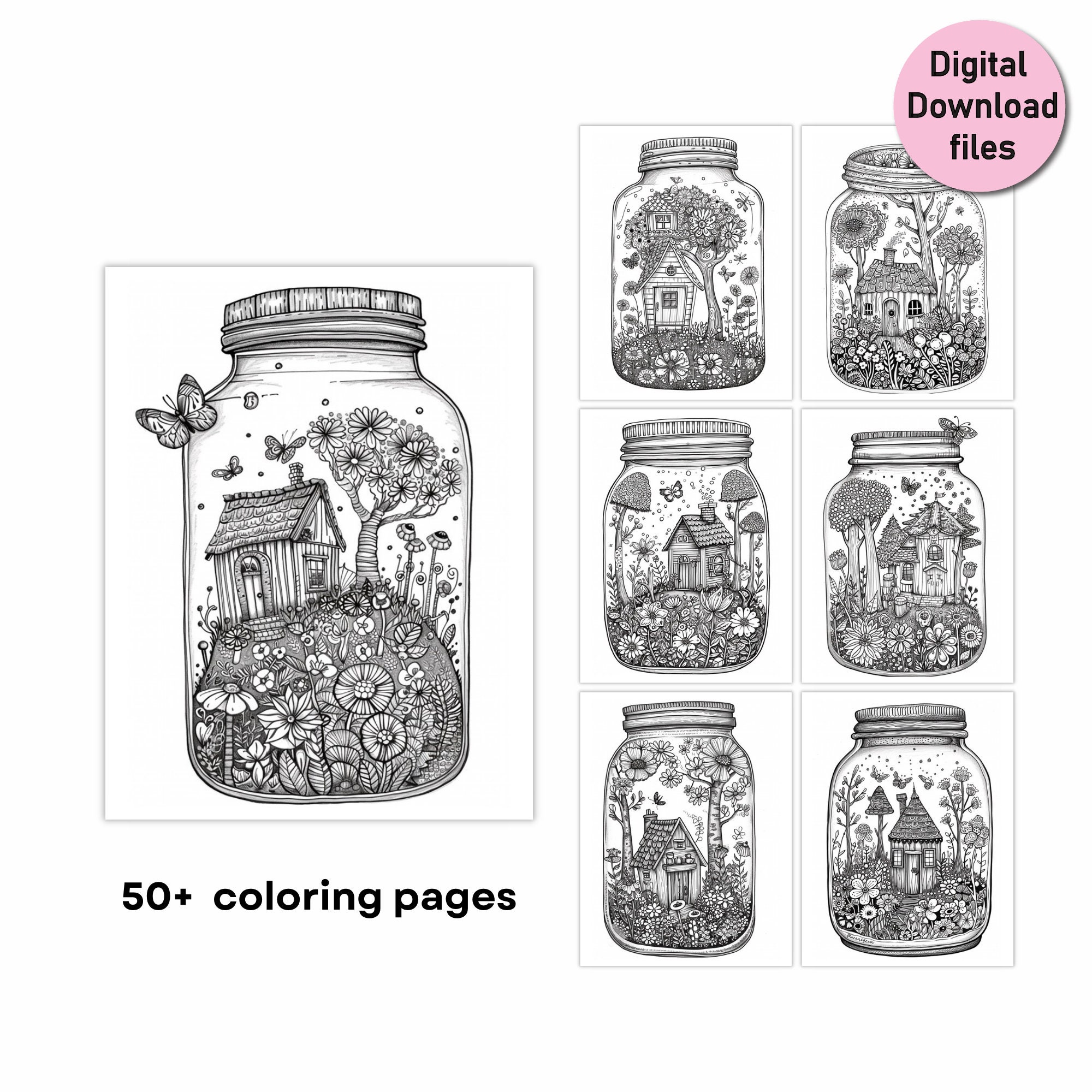 50+ Fantasy Cottage in a Jar Coloring Pages (instant Download Pdf ...