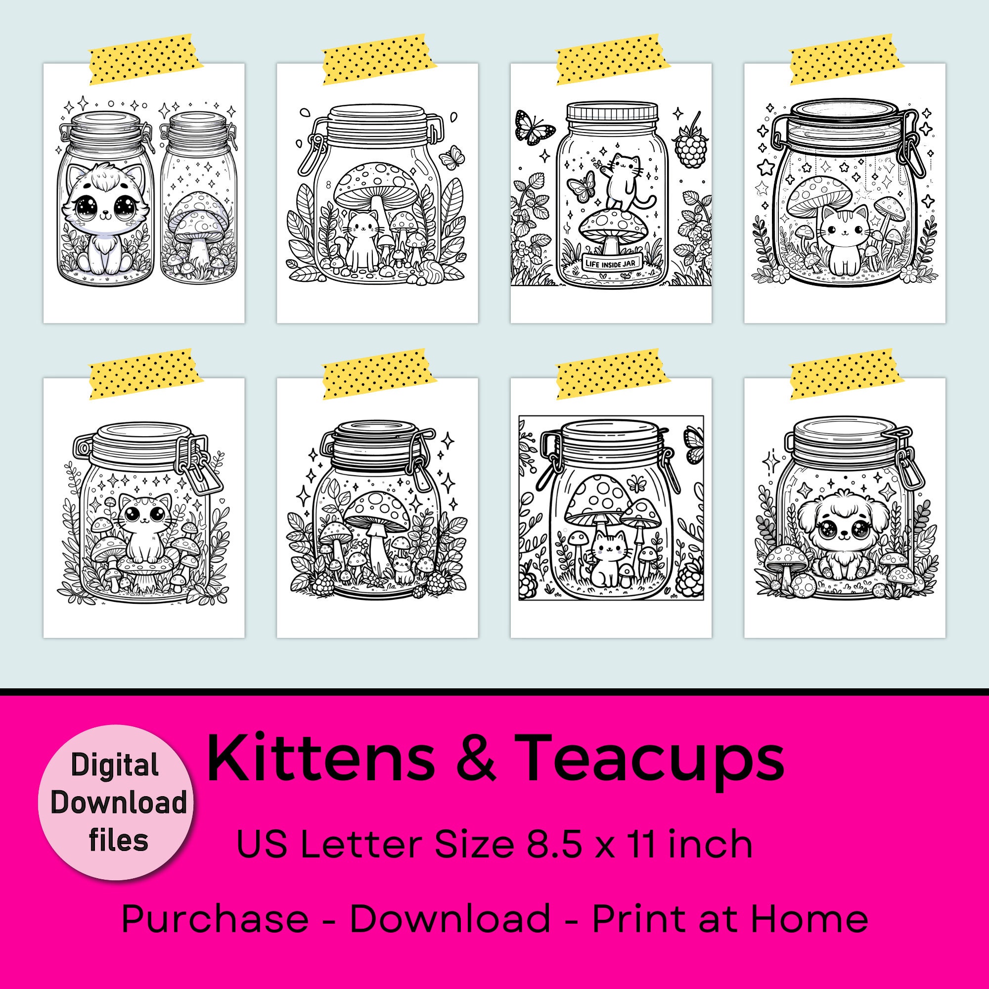 40 Cats in a Jar Coloring Pages (instant Download Pdf Digital File ...
