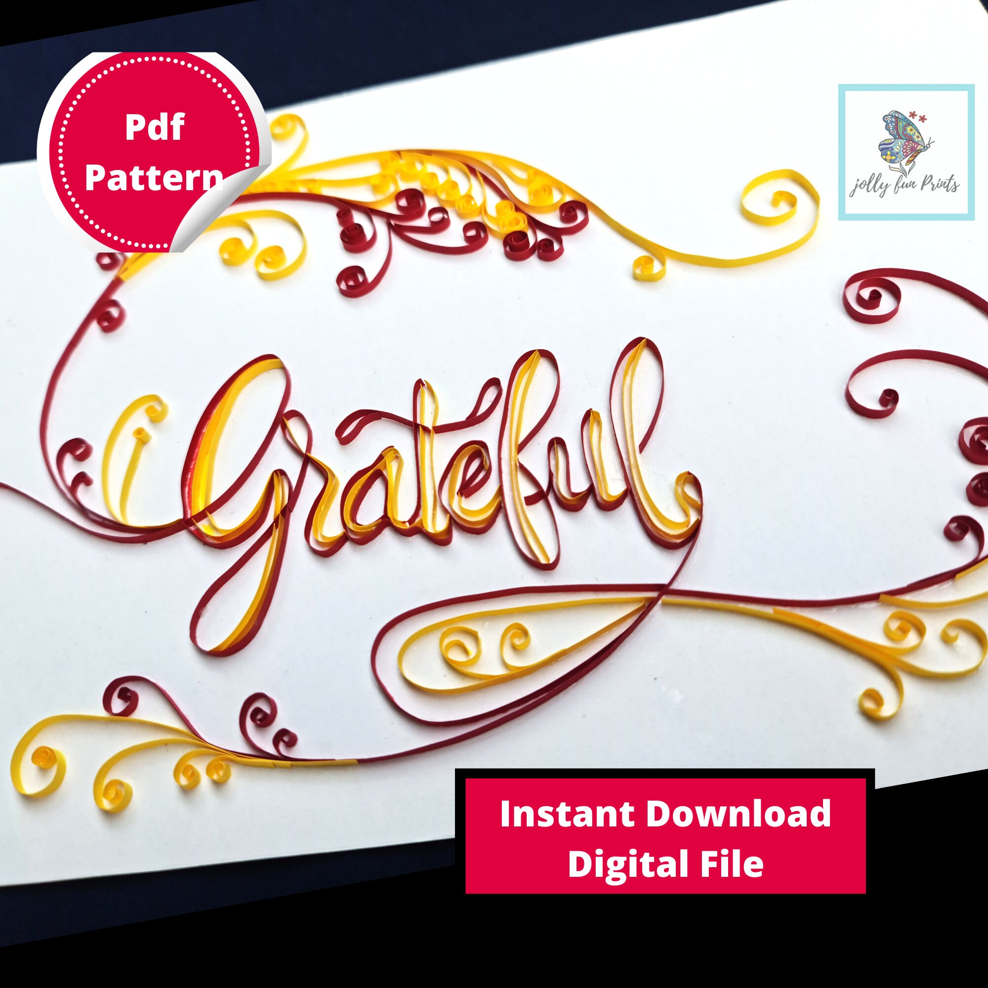 Paper Quilling Art Pattern for the Word Grateful digital Template - Etsy