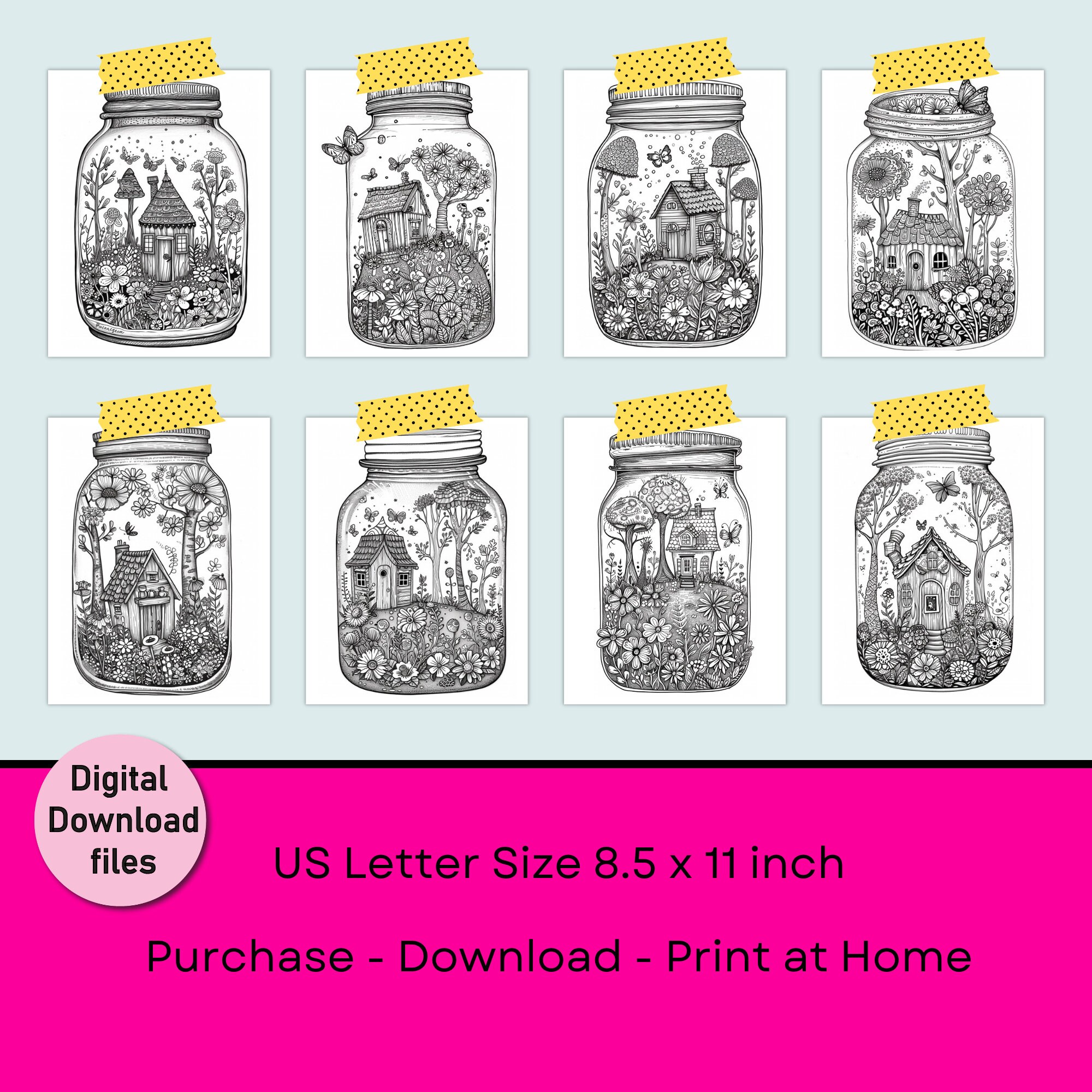 50+ Fantasy Cottage in a Jar Coloring Pages (instant Download Pdf ...