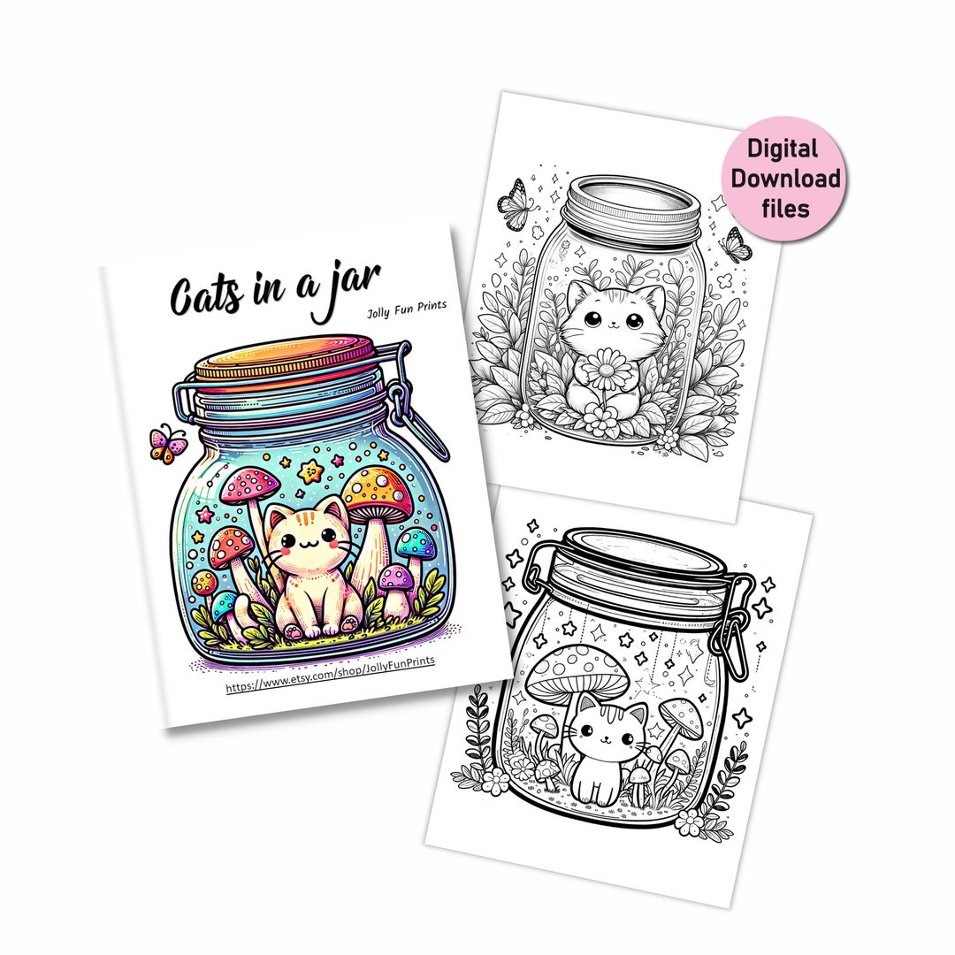 40 Cats in a Jar Coloring Pages (instant Download Pdf Digital File ...