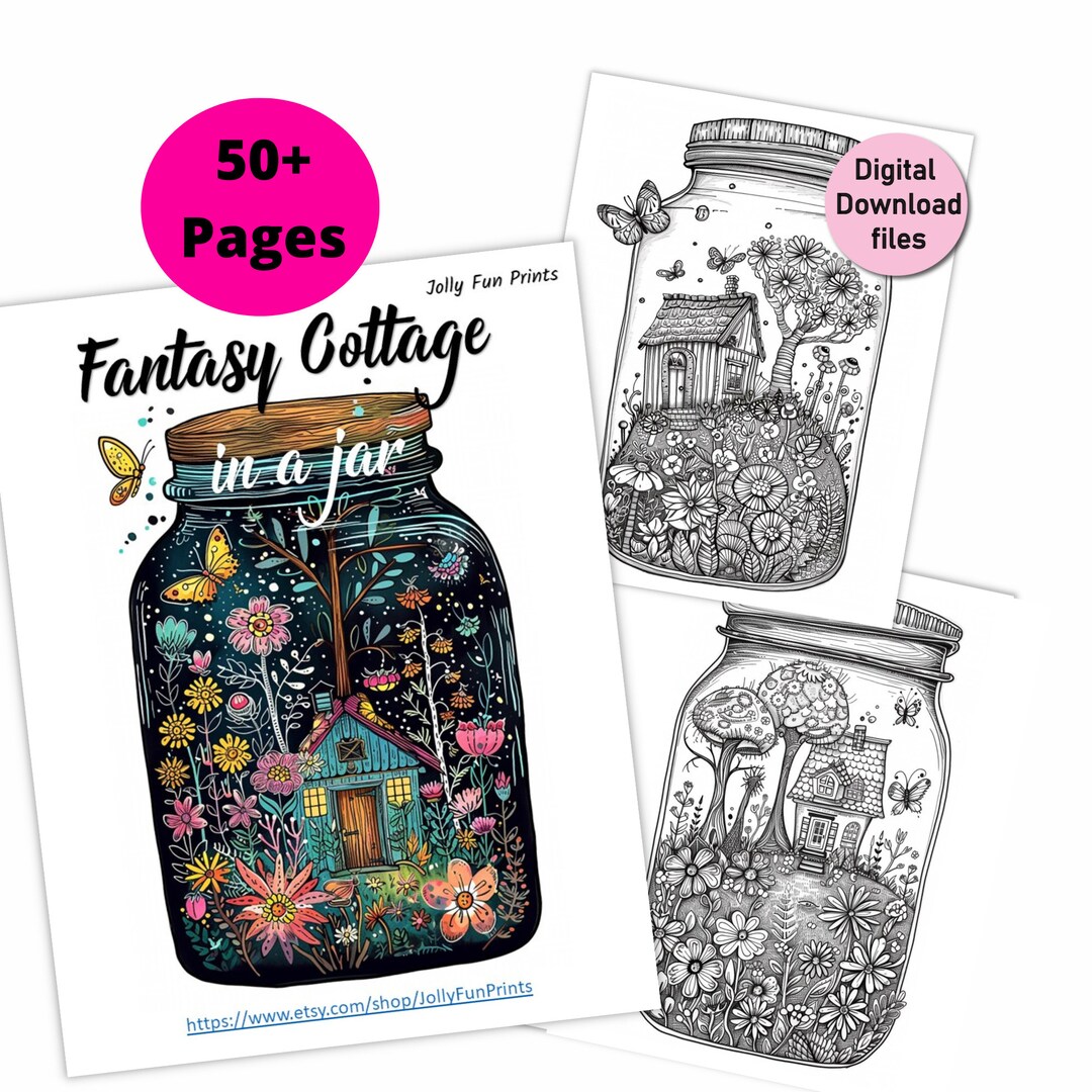 50+ Fantasy Cottage in a Jar Coloring Pages (instant Download Pdf ...