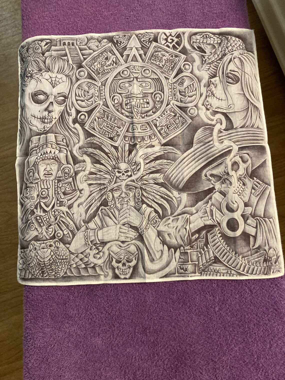 Aztec-chicano Style Art on Linen Panyo - Etsy