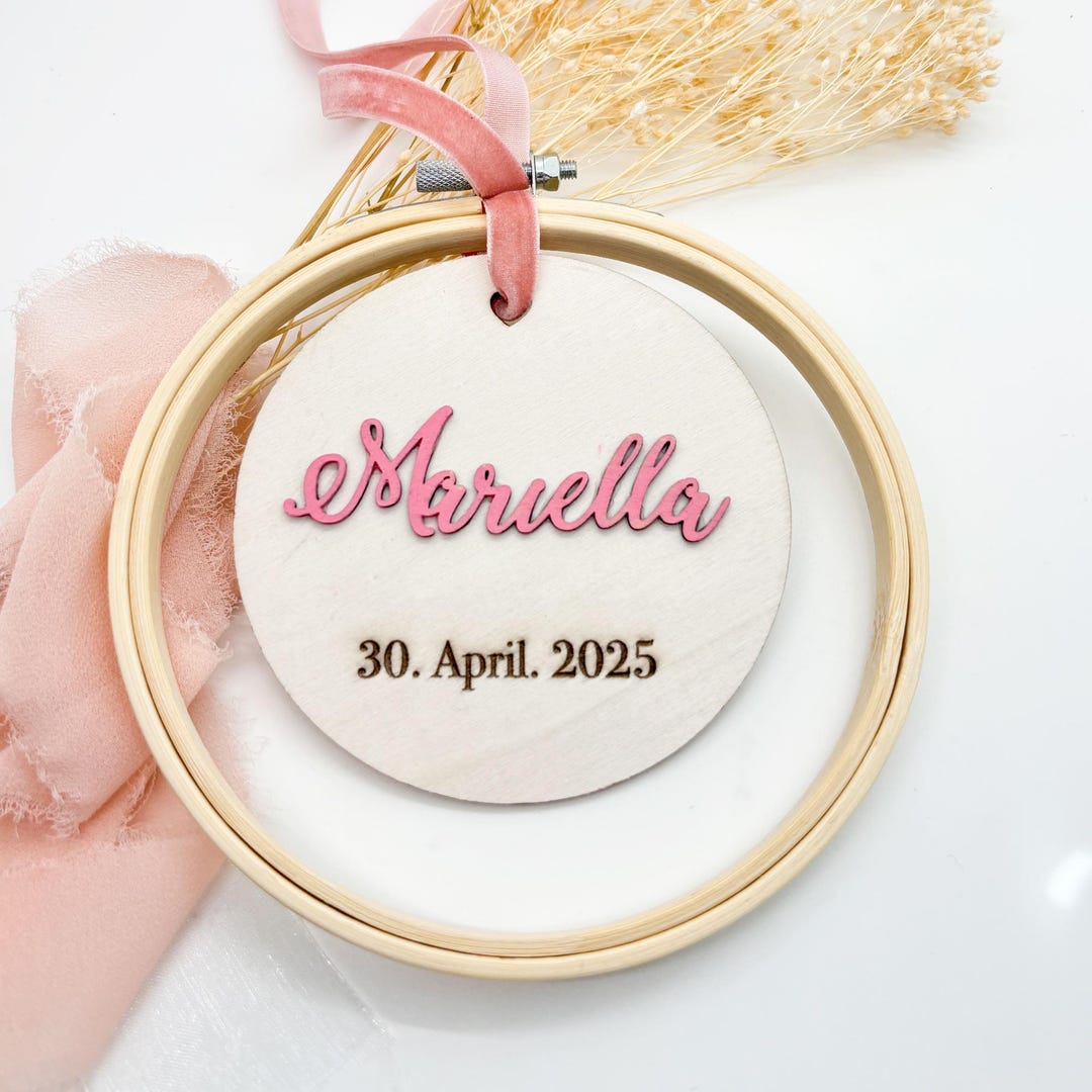 Personalized Name Plate Baby Girl – Round Wooden Sign With Name & Date ...