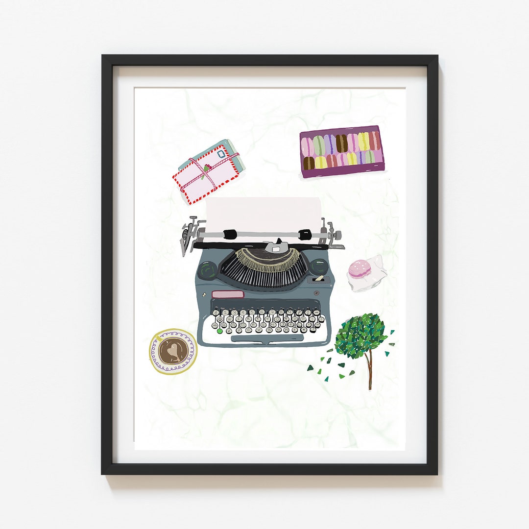 Hand-painted Wall Picture TYPEWRITER, Art Print for Writers ...