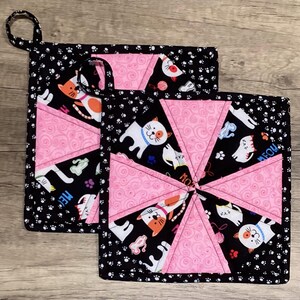 Pink Kitty, Kitty Potholders, Set of 2 - Etsy